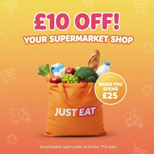 £10 off £25 at supermarkets [Just Eat] ⋆ Star Freebies